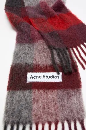Acne Studios Red/black Mohair Checked Scarf Red,black