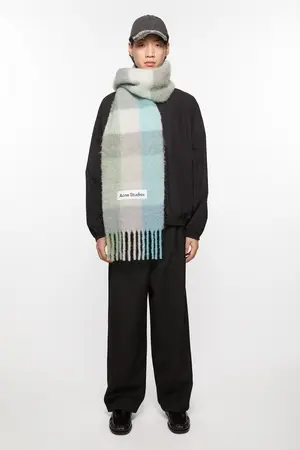 Acne Studios Mohair Checked Scarf - Turquoise,grey,mint Green