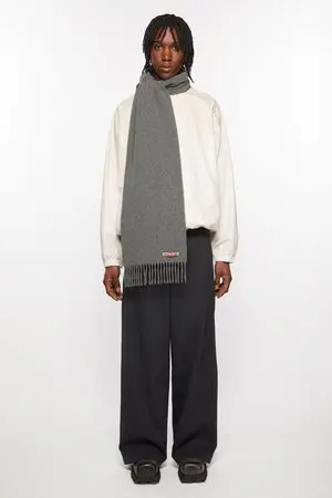 Acne Studios Fringe Wool Scarf Skinny - Grey Melange
