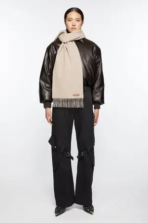 Acne Studios Fringe Wool Scarf Skinny - Oatmeal Melange