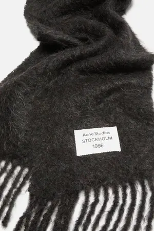Acne Studios Black Melange Wool Scarf With Logo Black Melange