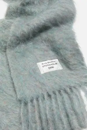 Acne Studios Light Blue Melange Wool Scarf With Logo Light Blue Melange