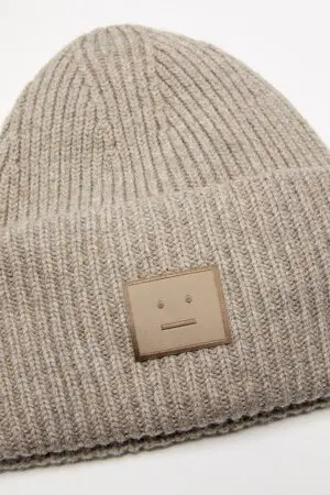 Acne Studios Face Logo Beanie - Greige Melange