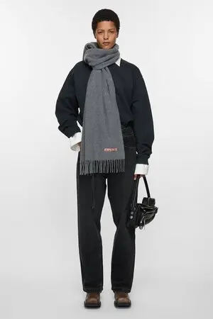 Acne Studios Fringe Wool Scarf – Narrow Grey Melange