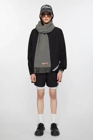 Acne Studios Fringe Wool Scarf – Narrow - Grey Melange