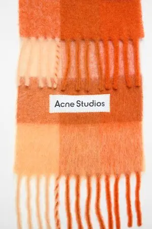 Acne Studios Bright Orange/ White/apricot Mohair Checked Scarf Bright Orange,white,apricot