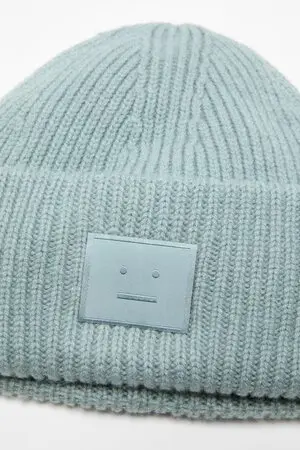 Acne Studios Ribbed Face Logo Beanie Dusty Blue