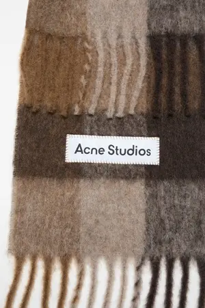 Acne Studios Dark Brown/white/brown Check Fringe Scarf Dark Brown,white,brown