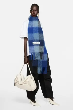 Acne Studios Mohair Checked Scarf - Dark Navy,black,blue