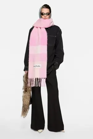 Acne Studios Mohair Checked Scarf - Candy Pink,white,pale Pink