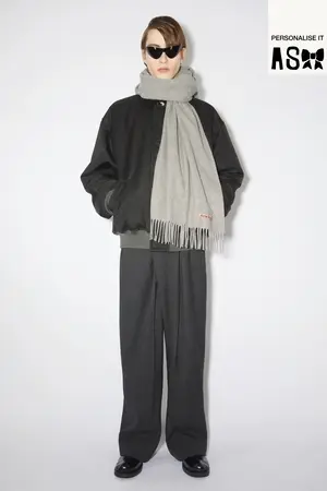 Acne Studios Fringe Wool Scarf Narrow - Light Grey Melange