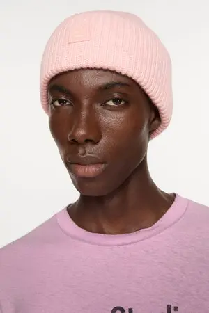 Acne Studios Small Face Logo Beanie Faded Pink Melange