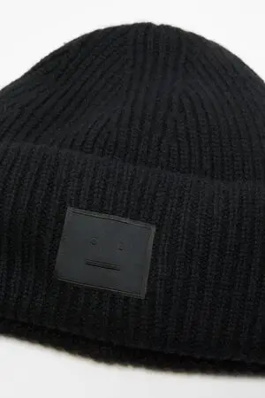 Acne Studios Ribbed Beanie With Embroidered Face Logo Black