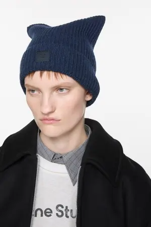 Acne Studios Face Logo Square Beanie - Navy Melange