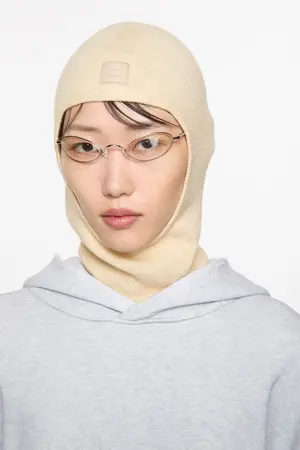 Acne Studios Face Logo Balaclava Beanie - Oatmeal Melange