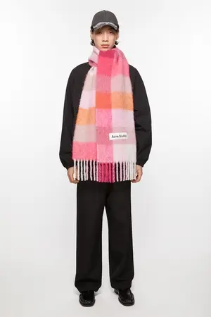 Acne Studios Mohair Checked Scarf - Pink,fuchsia,white