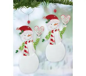 SUNSET VISTA DESIGNS Pepper' Candy Snowman Orn Ament Set Of 2 - One-color