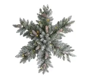 NEARLY NATURAL 30' Flocked Lit Snowflake Dunhil L Fir Wreath - One-color