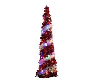 NEARLY NATURAL 4' Artificial Tinsel Pop Up Pre- Lit Tree - One-color