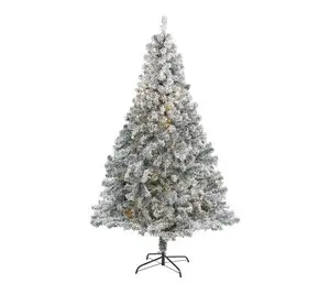 NEARLY NATURAL 7' Flocked Rock Springs Spruce P Re-lit Tree - One-color