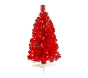 NEARLY NATURAL 2' Red Artificial Tree With 35 L Ed Lights - One-color