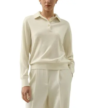 Lilysilk Baby Cashmere Long-sleeve Polo Shirt - Cloud
