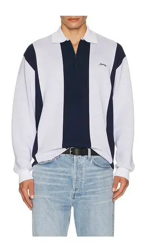 STUDENTS GOLF Gibson Fleece Long Sleeve Polo In Light Grey