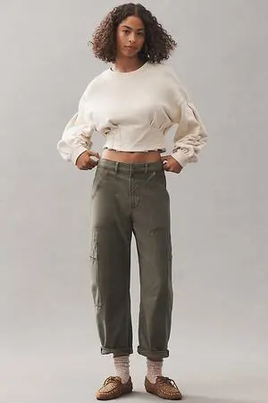 Anthropologie Waisted Crop Sweatshirt - Oatmeal Heather