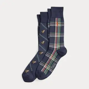 Ralph Lauren Mallard & Plaid Trouser Socks 2-Pack Navy/yellow