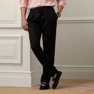 Ralph Lauren Silk-Linen Pleated Trousers Black