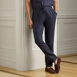 Ralph Lauren Silk-linen Pleated Trousers - Classic Chairman Navy