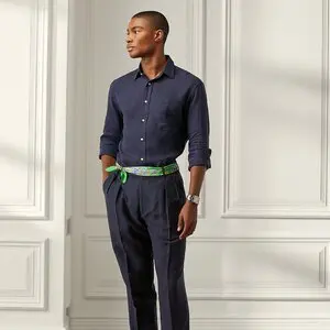 Ralph Lauren Silk-Linen Pleated Trousers Navy