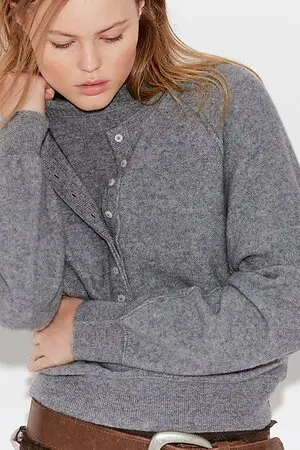 Free People Porta Cashmere Henley Sweater - Cloudy