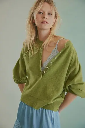 Free People Cashmere Henley Sweater - Green Jeans