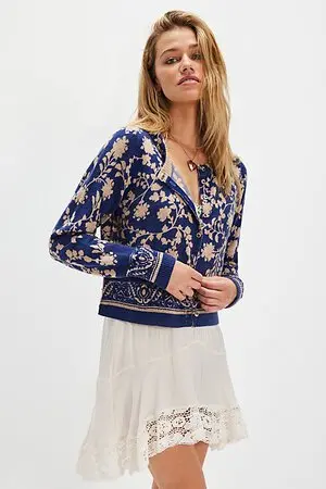 Free People Patterned Cashmere Cardigan - Cobalt Combo