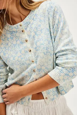 Free People Patterned Cashmere Cardigan Sea Combo