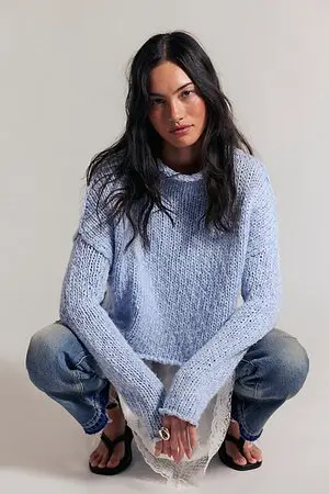 Free People Rollneck Knit Sweater - Cashmere Blue