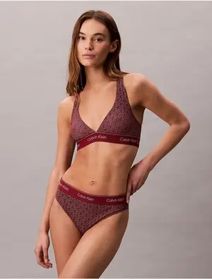 Calvin Klein Modern Logo Swim Racerback Triangle Bikini Top - Fall Berry