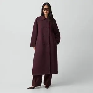 Theory Long Double-breasted Coat In Wool-cashmere - Plum