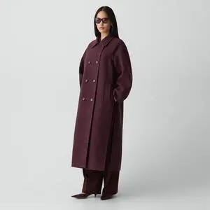 Theory Long Double-breasted Coat In Wool-cashmere - Plum