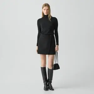 Theory Wrap Skirt In Double-face Wool-cashmere - Black