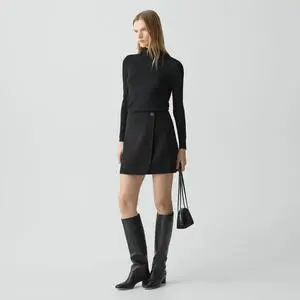Theory Wrap Skirt In Double-face Wool-cashmere - Black