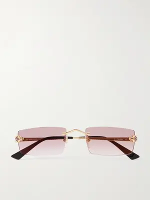 CARTIER Panthère De Rimless Rectangular Sunglasses - Gold