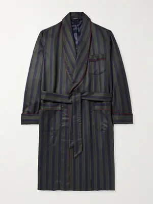 Rubinacci Belted Striped Wool-twill Robe - Blue