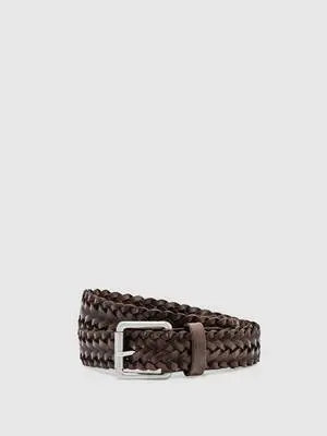 REISS Carlton Woven Leather Belt - Chocolate