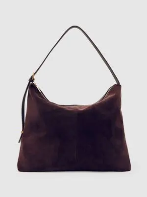 REISS Grained Leather And Suede Tote Bag - Burgundy
