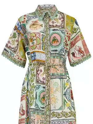 ALEMAIS Tommasina Scalloped Midi Shirt Dress