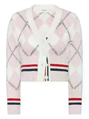 Thom Browne Argyle-intarsia Merino-wool Cardigan - Pink