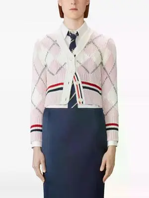 Thom Browne Argyle Intarsia Merino Wool Cardigan - Pink