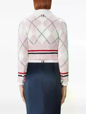 Thom Browne Argyle Intarsia Merino Wool Cardigan - Pink
